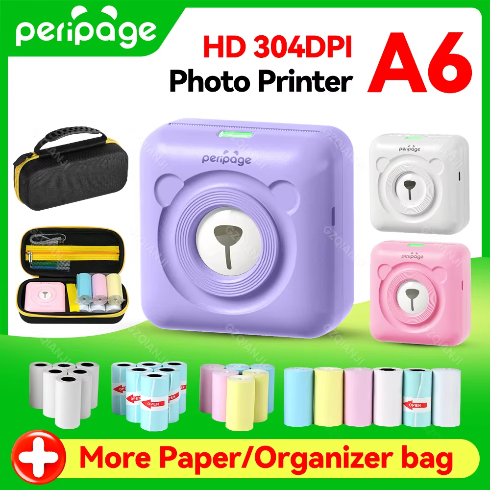 Peripage A6 304DPI Mini Photo Printer Notes Sticker Label Printing ...