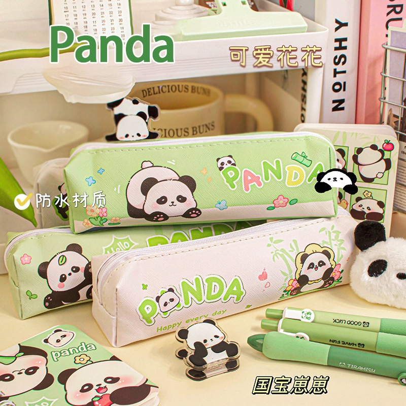 New cartoon pencil case with green panda octagonal pencil case | Shopee ...
