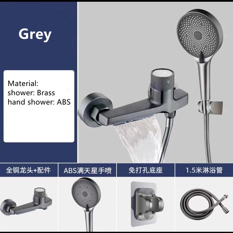 Bathroom waterfall tap hand shower solid brass grey hot and cold water ...