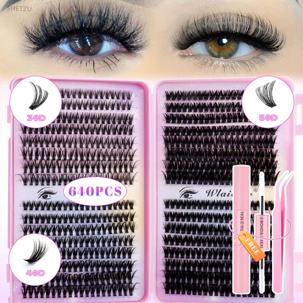 SHETZU DIY Eyelash Extension Kit with 640PCS/590PCS Mix Individual ...