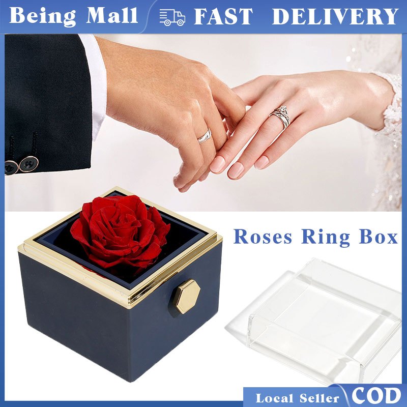 Timeless Rose Jewellery Box Rotating Jewelry Transparent Lid Flower ...