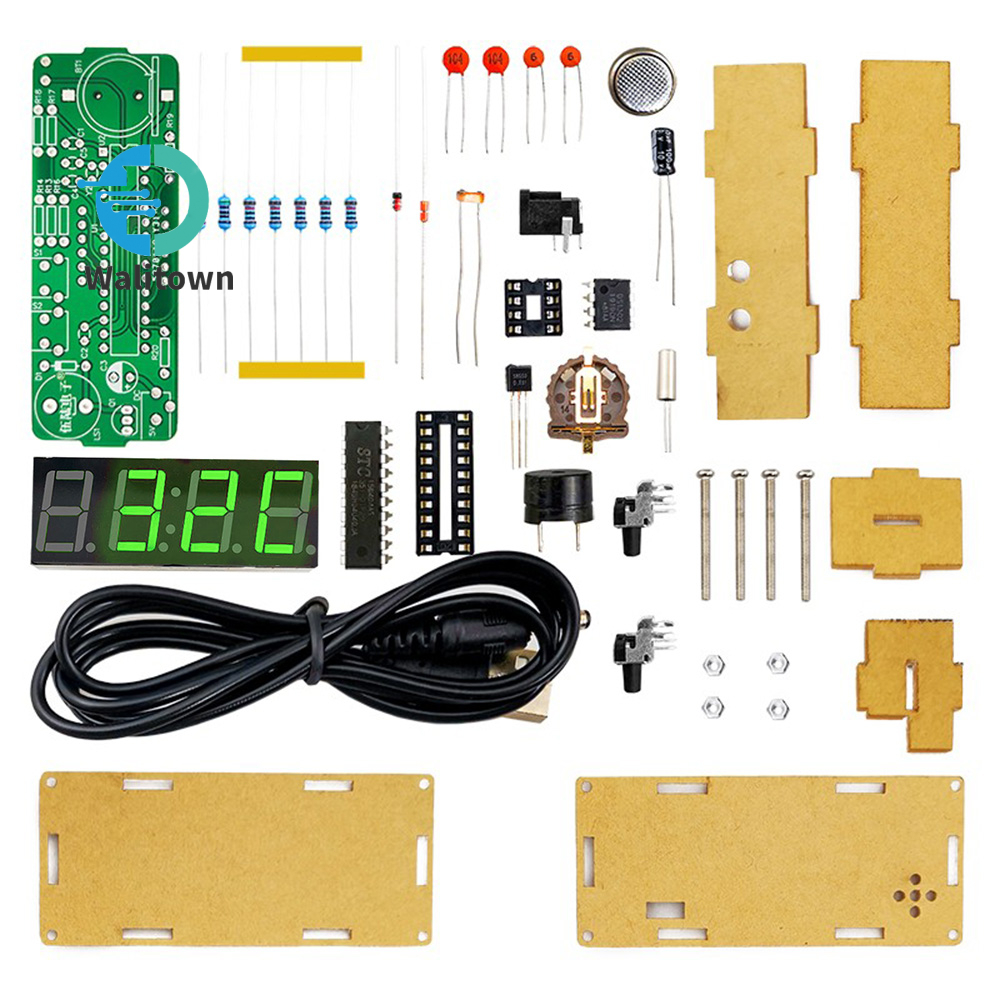 DC5V 51 MCU 4-Digit Rechargeable LED Electronic Clock Kit DIY Soldering ...