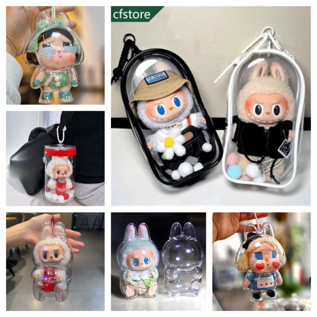 Colorful Transparent Protector Case Organizer Box for 17cm Labubu Plush ...