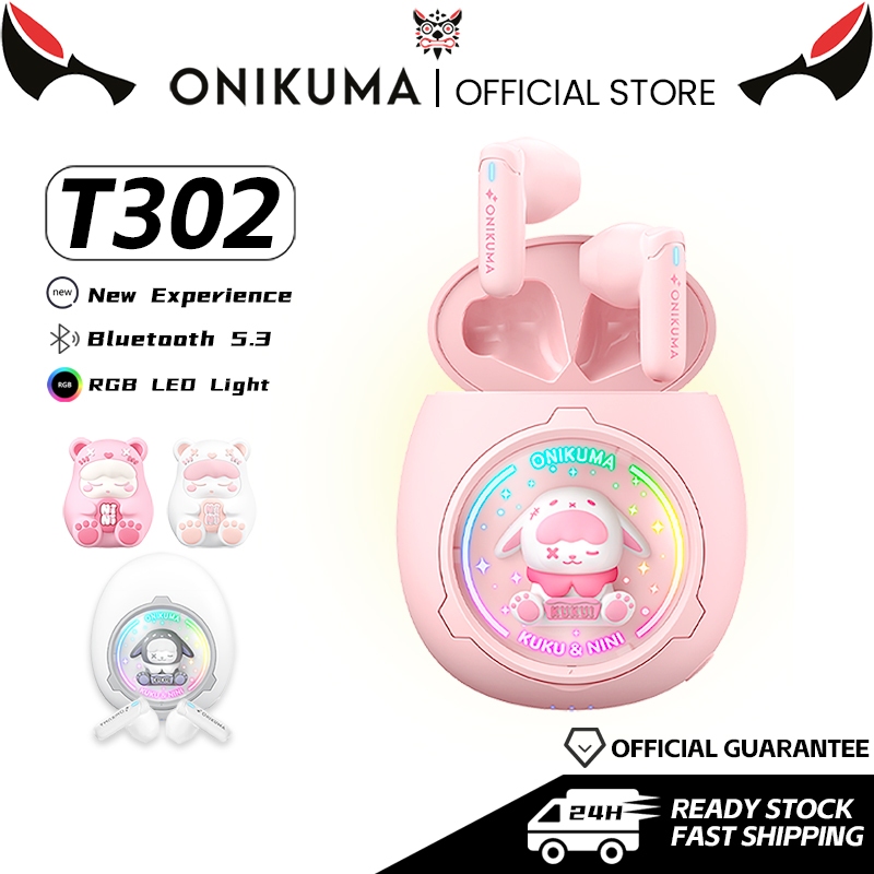 ONIKUMA T302 Wireless Earphones TWS Bluetooth 5.3 RGB Lights Cute Noise Reduction Earbuds ...