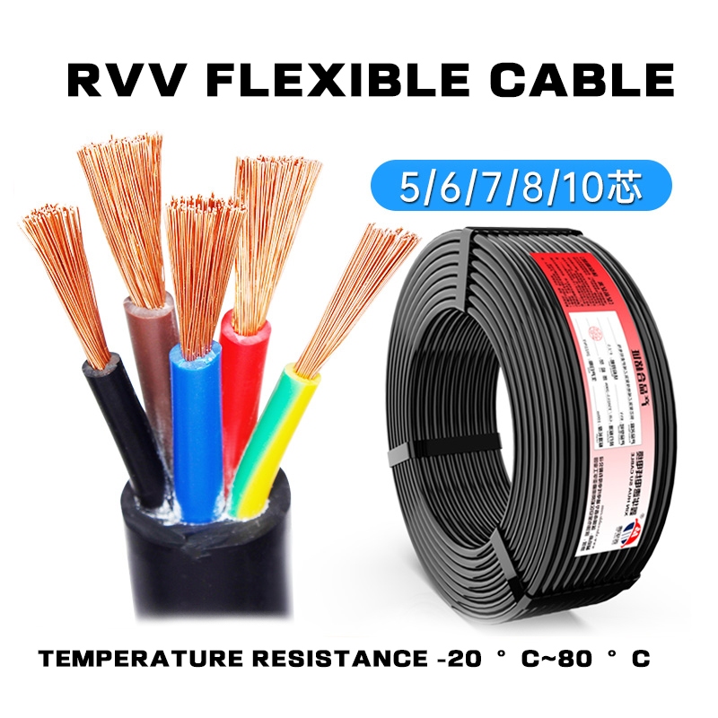 RVV Pure Copper Wire Cable 5-10 Core Signal Wire 0.12-1.5 Square Multi ...