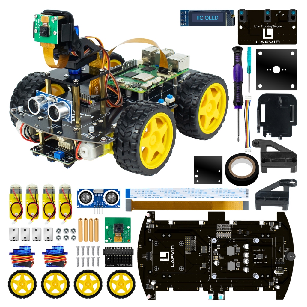 4WD Smart Car Kit for Raspberry Pi 5 4 B 3 B+ B A+, Camera, Face ...