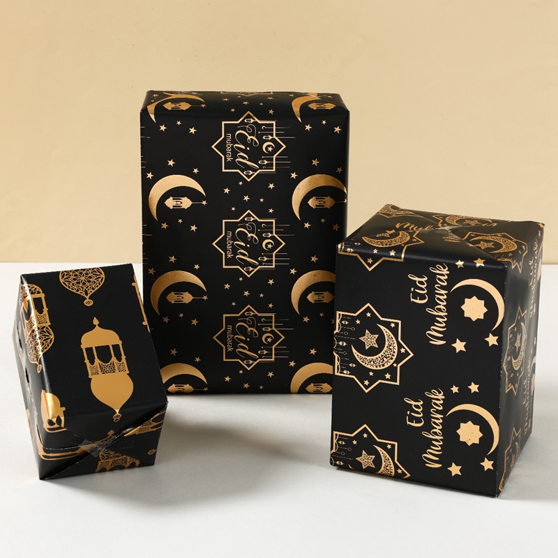 3/4/6/8PCS Black Gold Eid Mubarak Wrapping Paper Hari Raya Decorations ...