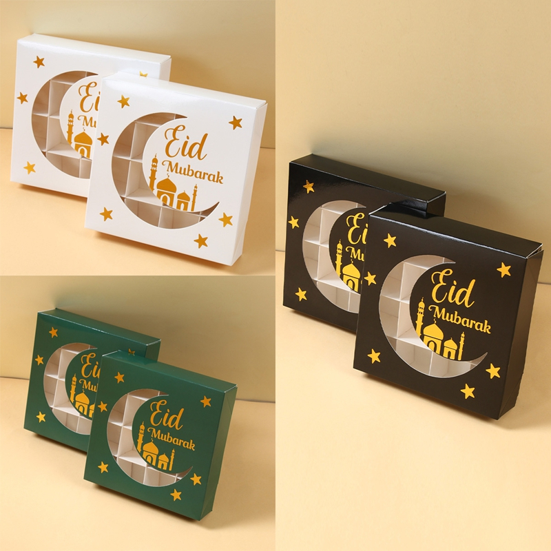 2Pcs White Gold Eid Mubarak Paper Cake Box Black Gold Ramadan Kareem ...