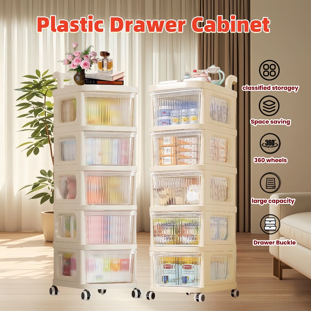 Multi-layer Storage Rack With Wheels /5-tier Plastic Drawer Cabinet ...
