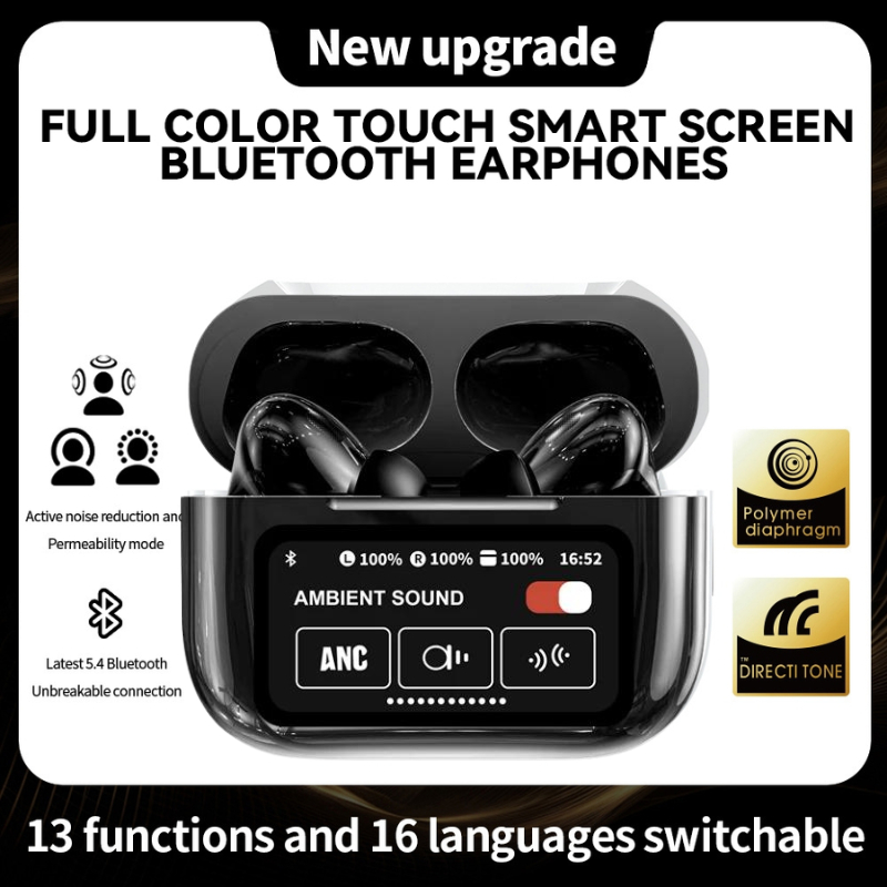 A9 pro Headphone Bluetooth Smart Touch Screen Earbuds ANC+ENC Noise ...