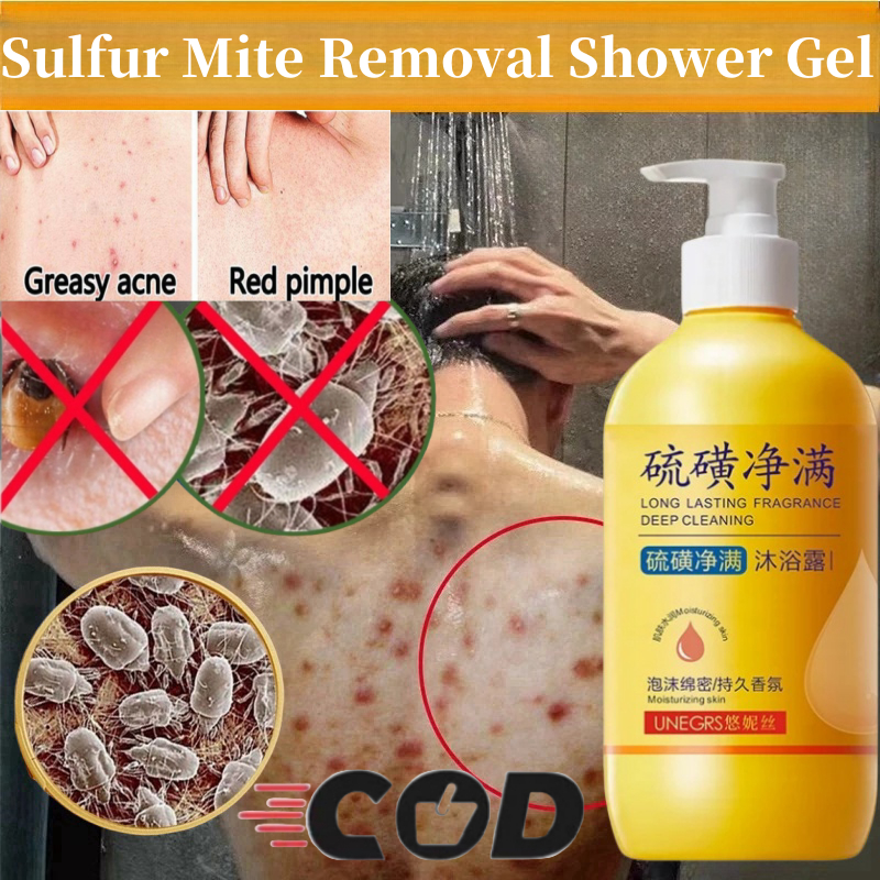【COD ORI】Sulfur Mite Removal Shower Gel 500ML - Antibacterial Body Wash for Anti Acne Psoriasis ...