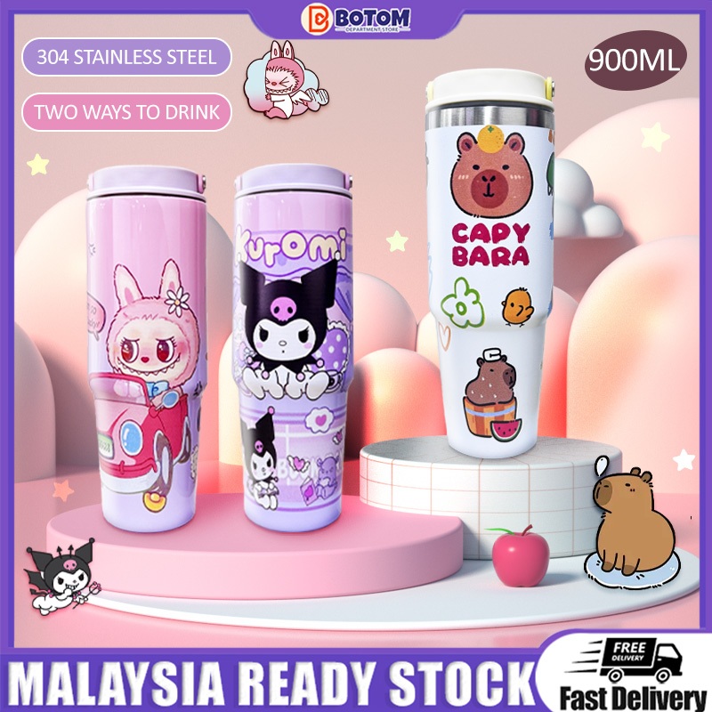 BOTOM 900ML Capybara Tumbler Botol Air Kuromi Straw Cup 304 Stainless ...