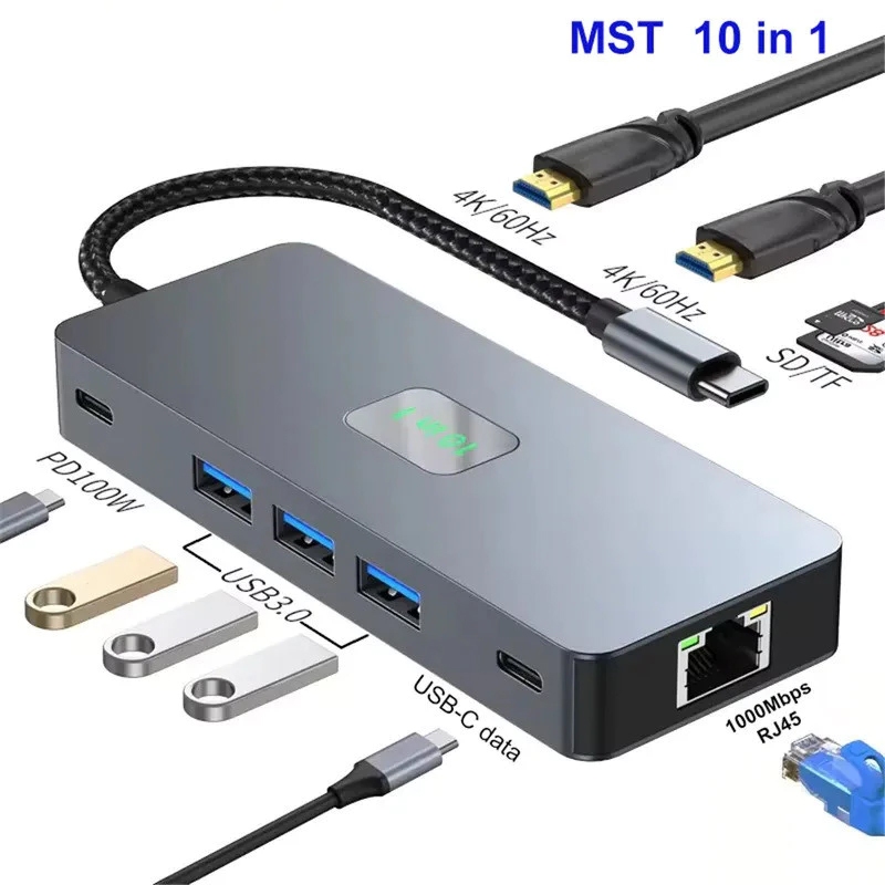 10 in 1 MST Docking Station 4K@60Hz 2 HDMI 1000M RJ45 USB Hub 3 0 3.0 ...