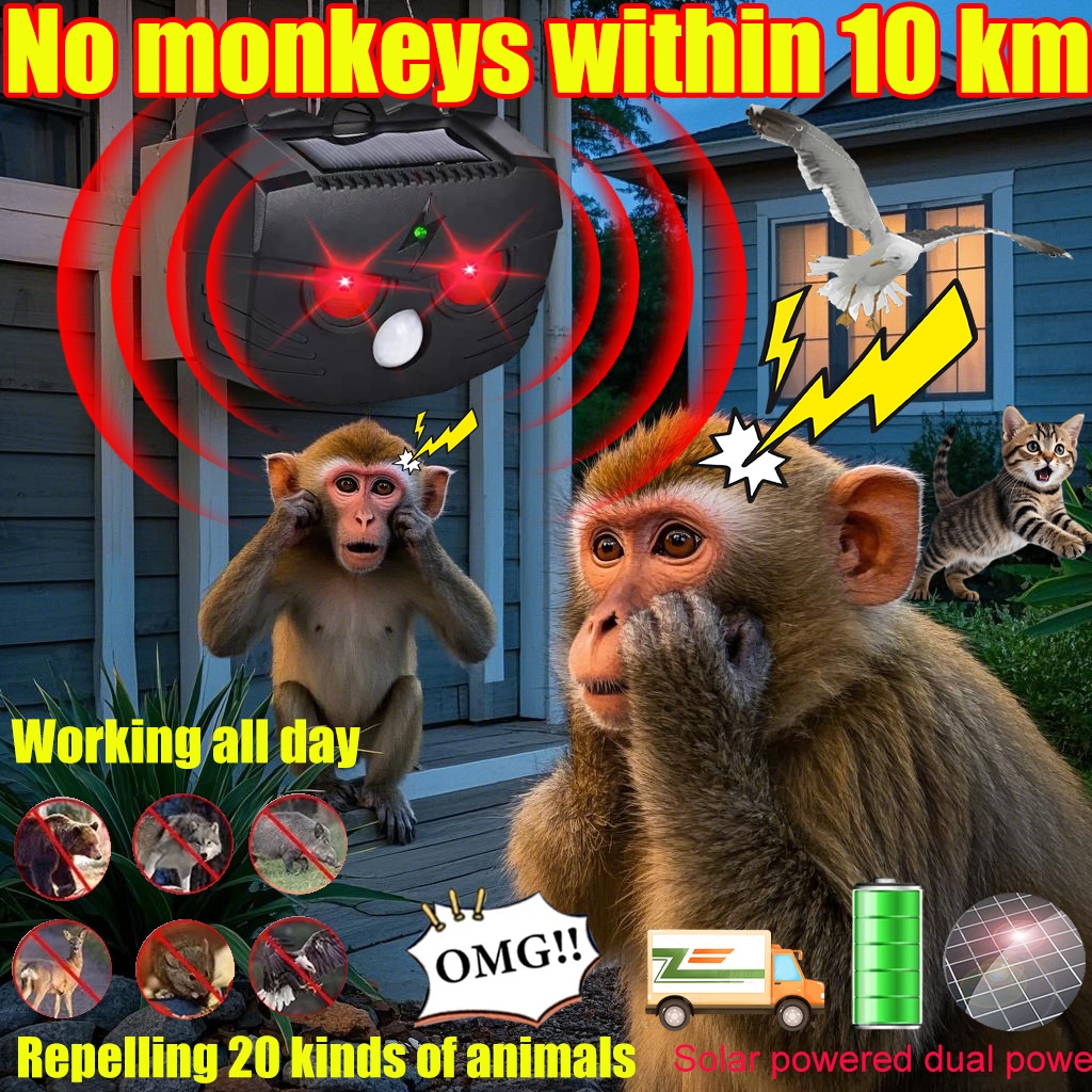 【No monkeys within 10 km】Solar ultrasonic Monkey repellent 2025 Upgrade ...
