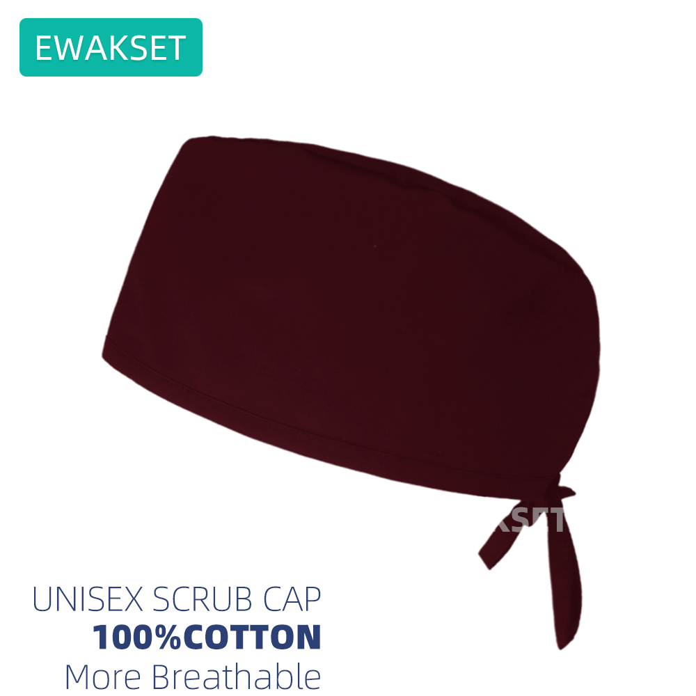 [Ready stock]Burgundy Solid Color Scrub Cap Female and Male Doctor ...