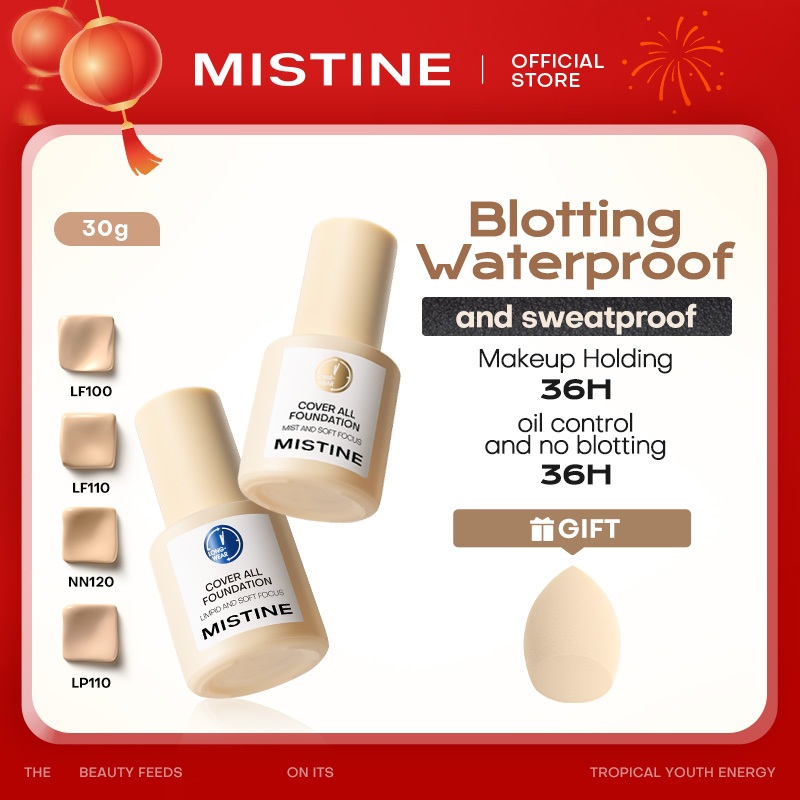 MISTINE Foundatio Long-lasting Cover All Oil Control Moisturizing Liquid Foundation 30g All Skin ...