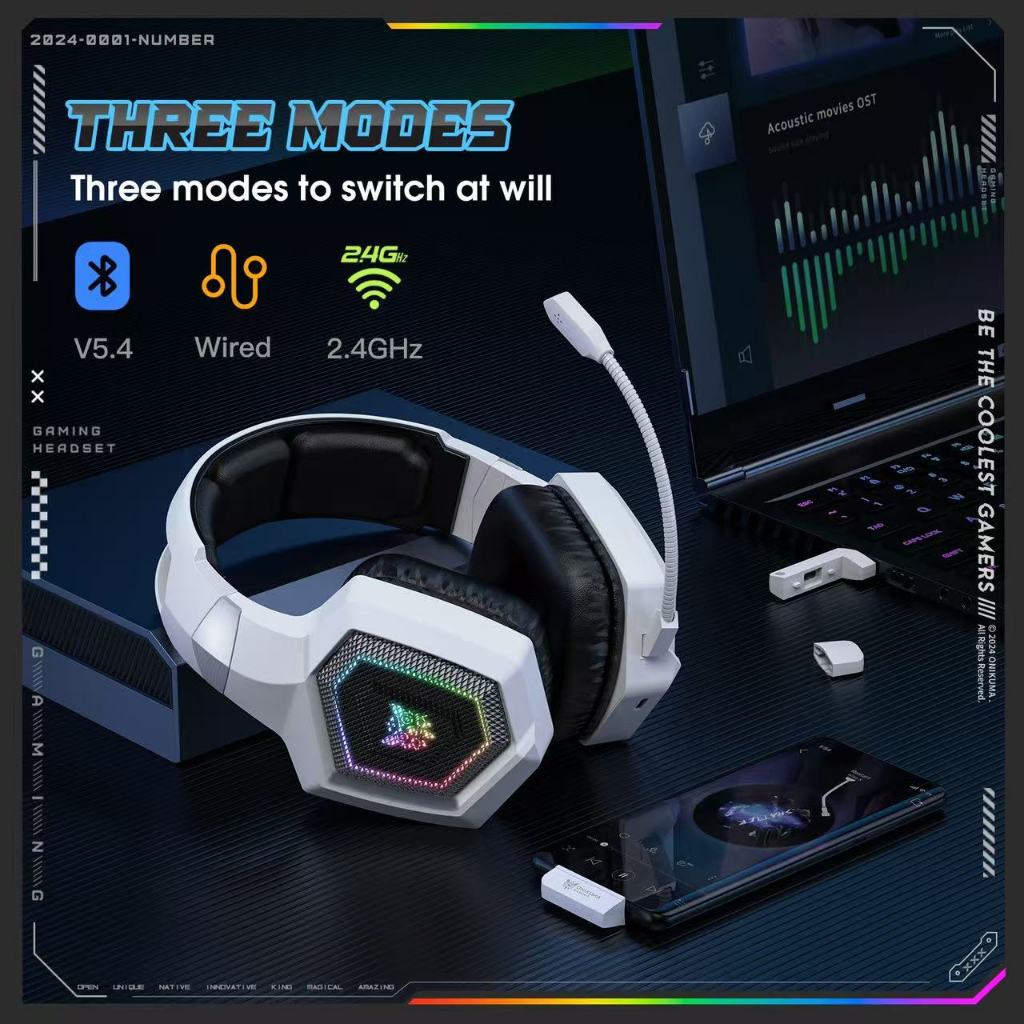 Onikuma GT806 3 Mode Gaming Earphones Wireless 5.3/2.4G Earphones ...