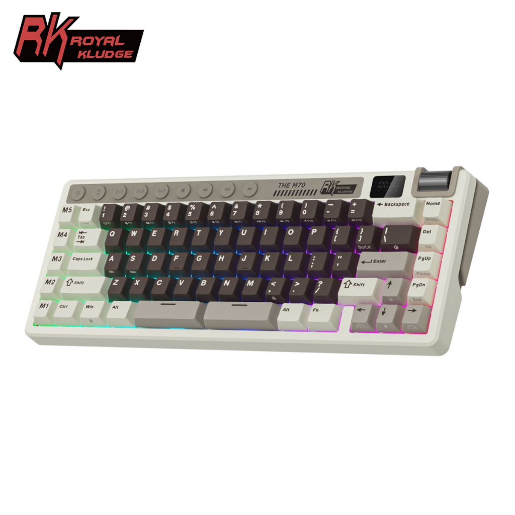 Royal Kludge RK M70 Mocha Grey 73 Key Tri-Mode Wireless With TFT Screen ...