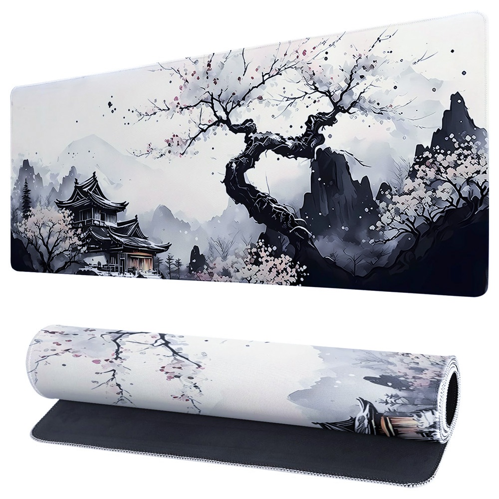 Japanese Sakura Gaming Mouse Pad, Non-Slip Rubber Base with Stitched ...