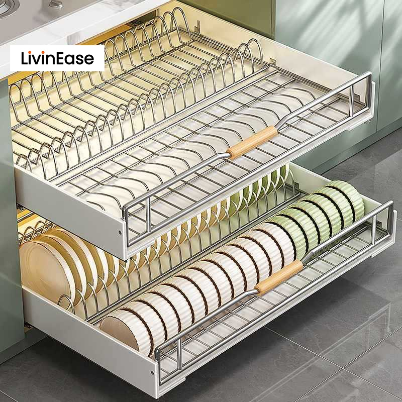 LivinEase With Guide Rail Pull Out Dish Rack Stainless Steel Kitchen ...