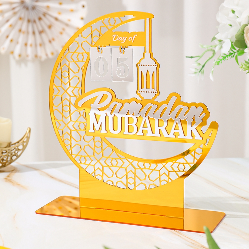 Gold Acrylic Eid Mubarak Countdown Ornament with Base Hari Raya ...