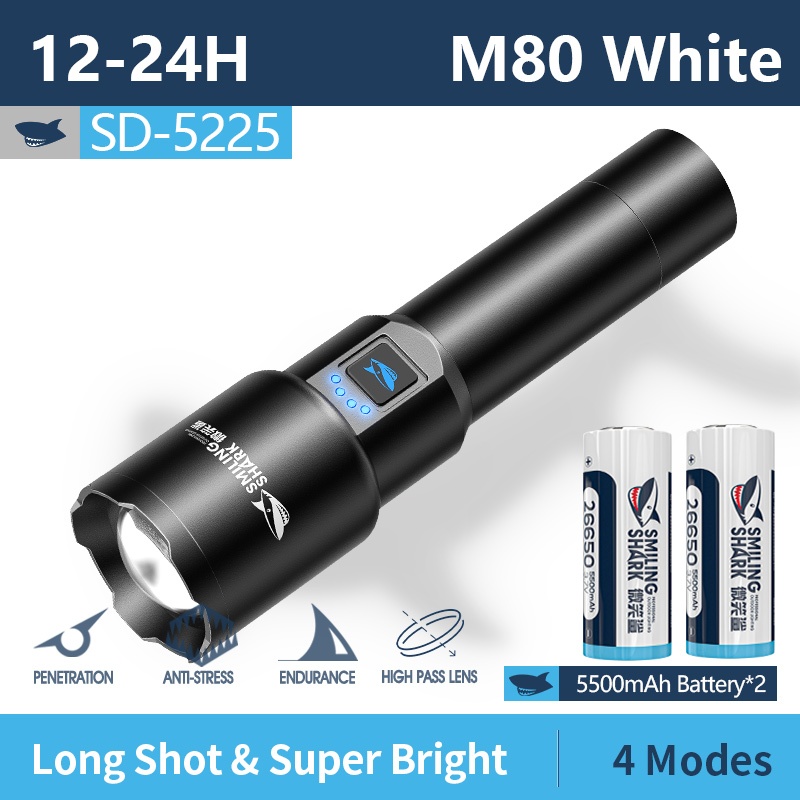 Smiling Shark Rechargeable Torch Light Led M80 8000LM Super Bright ...