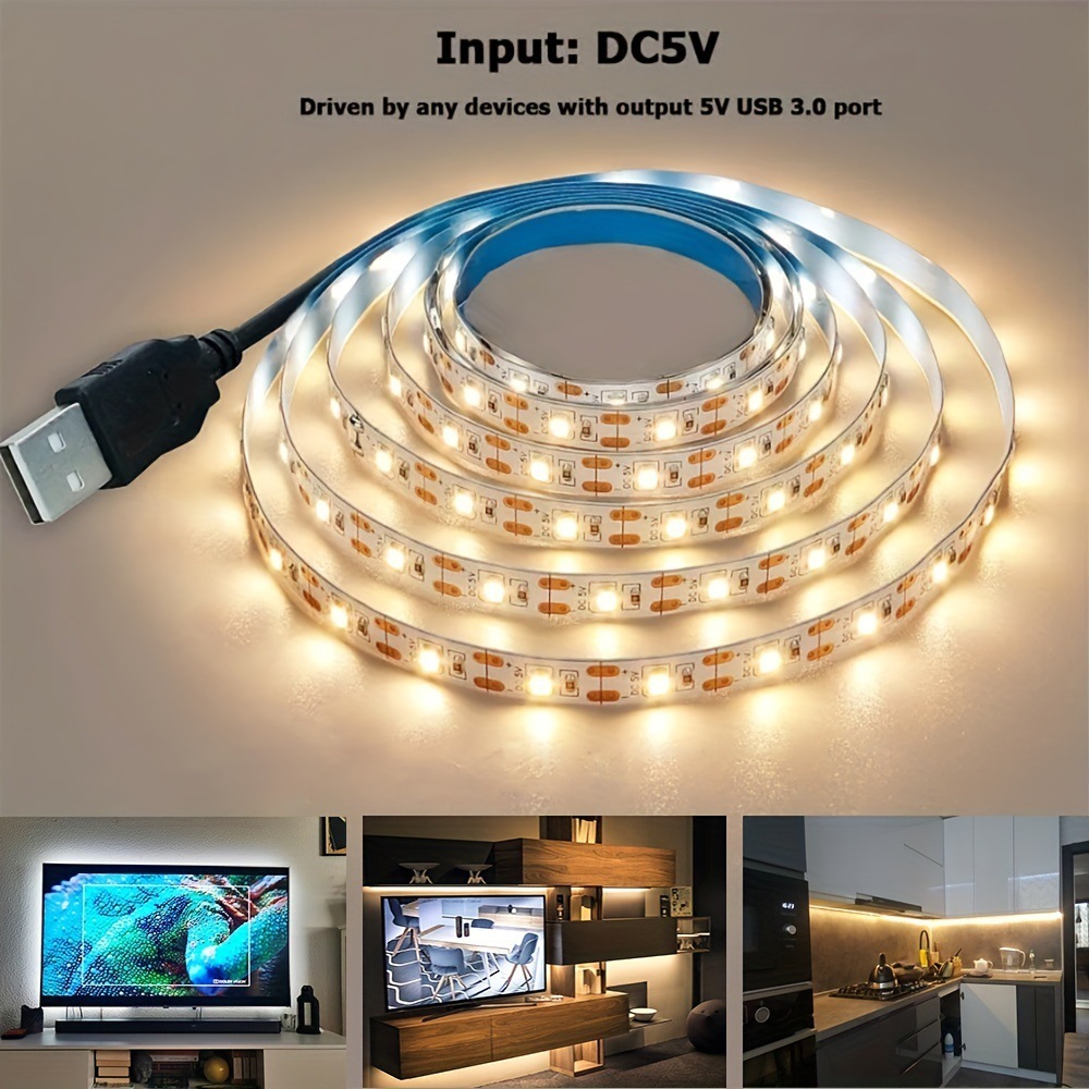 LED Light strip 5M/10M USB 5V flexible light string White/warm white ...