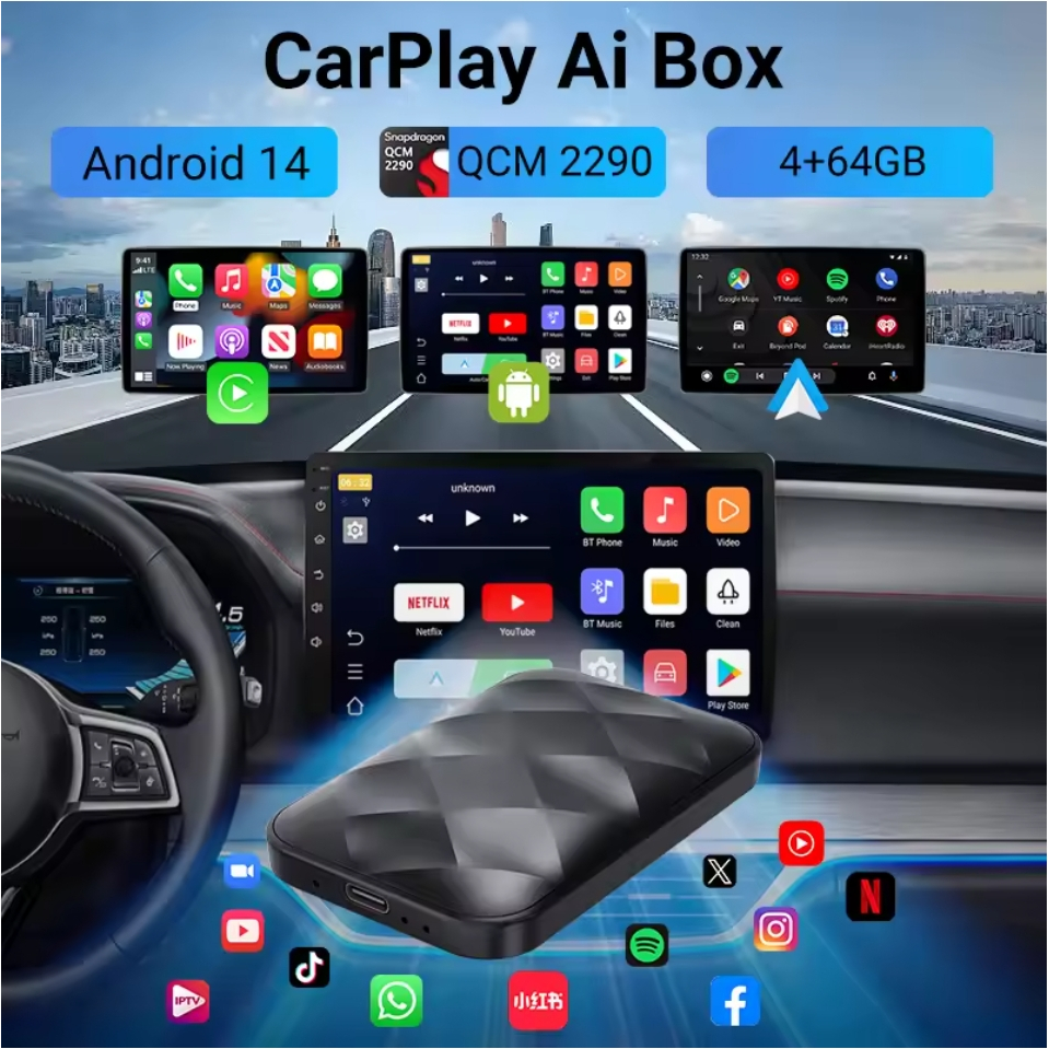 XUDA 2025 Android 14 3In1 CarPlay Ai Box Wireless Android Auto USB ...