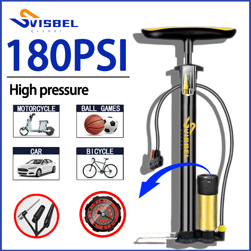 High Pressure Bicycle Pump With Gauge 180 PSI Air Pump for Bike ...