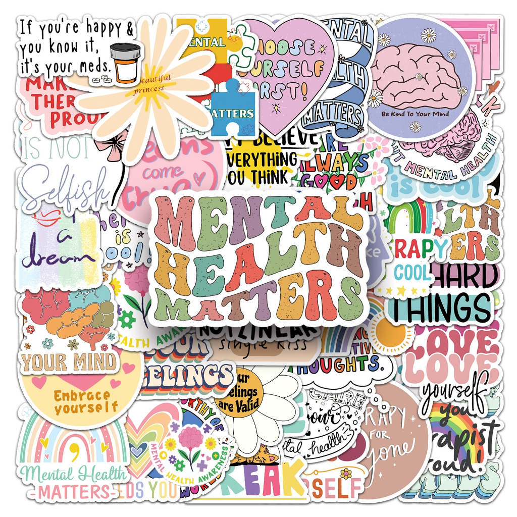50Piece Mental Health Healing Text Stickers DIY For Phones Laptop ...