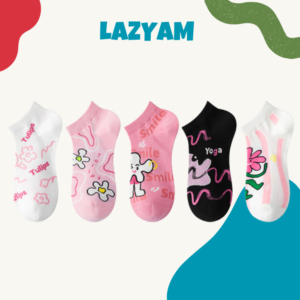 Cartoon Ankle Socks Women Pink Series Digital Print Cute Pattern Soft ...