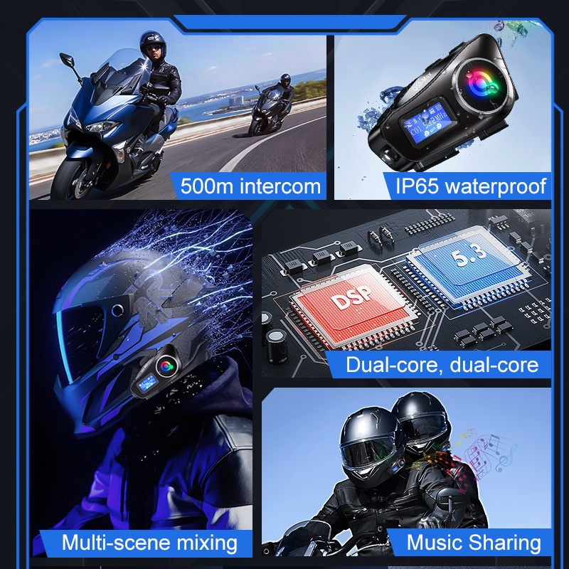 HNJ Q58 Max Motorcycle Helmet Bluetooth Headsets Intercom 5.3 Wireless LED Lighting Noise ...