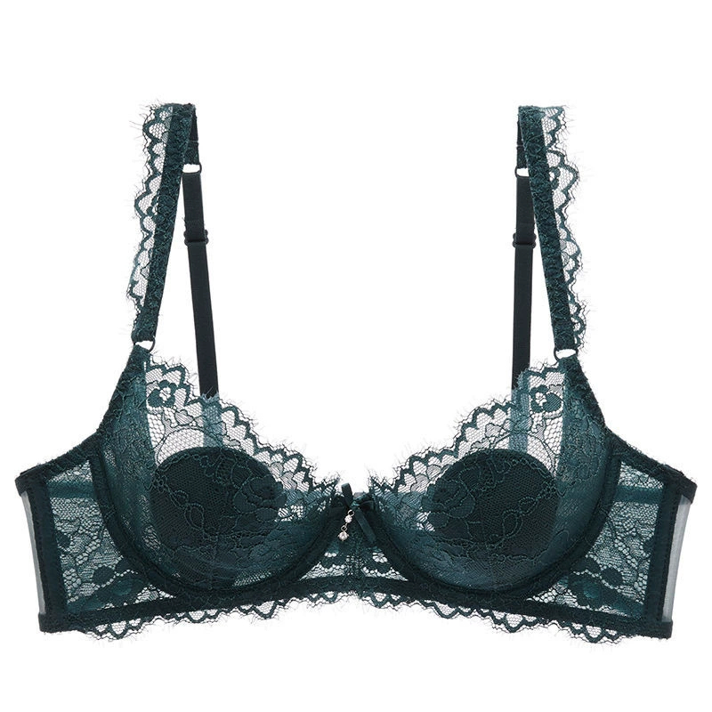 Fashion Gray Lace Bra And Panty Set 3/4 Cup Underwire Push Up Ultra ...