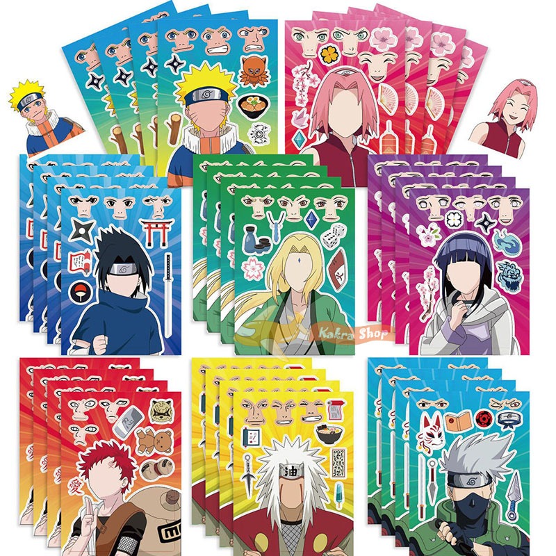8pcs Large Cartoon Puzzle Sticker Naruto Dragon Ball Goku Saiya DIY ...