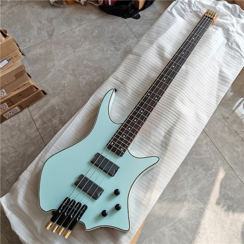 Blue/Red 4 Strings Headless Electric Bass Guitar,Mahogany Body Roasted ...