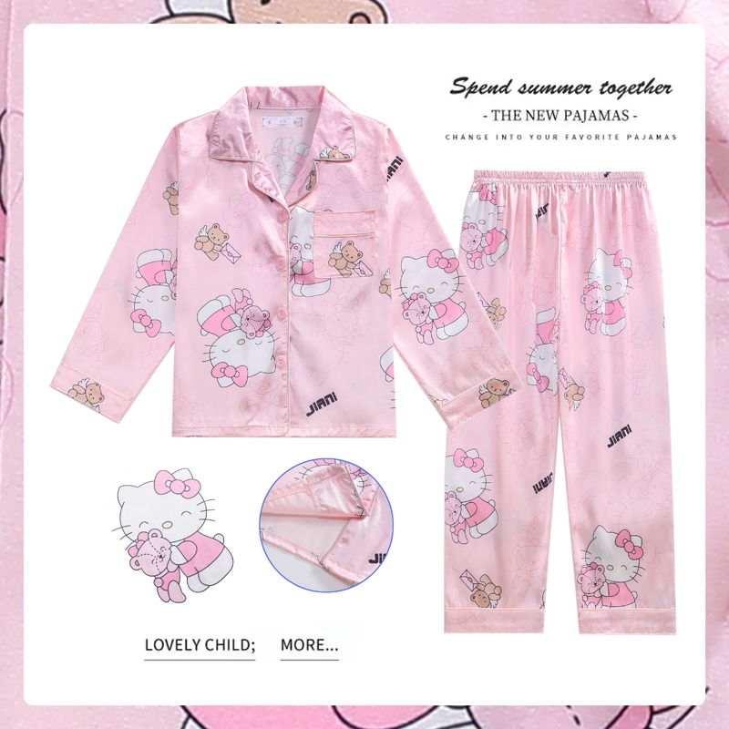 Pyjama Set Simple Ice Silk Sleep Wear Pink Kids Pajamas Pyjamas ...