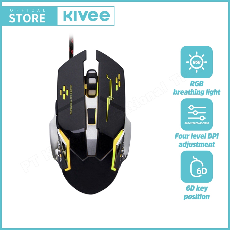 KIVEE Gaming Mouse 3200 DPI USB Mouse Ergonomic Mechanical feel RGB ...