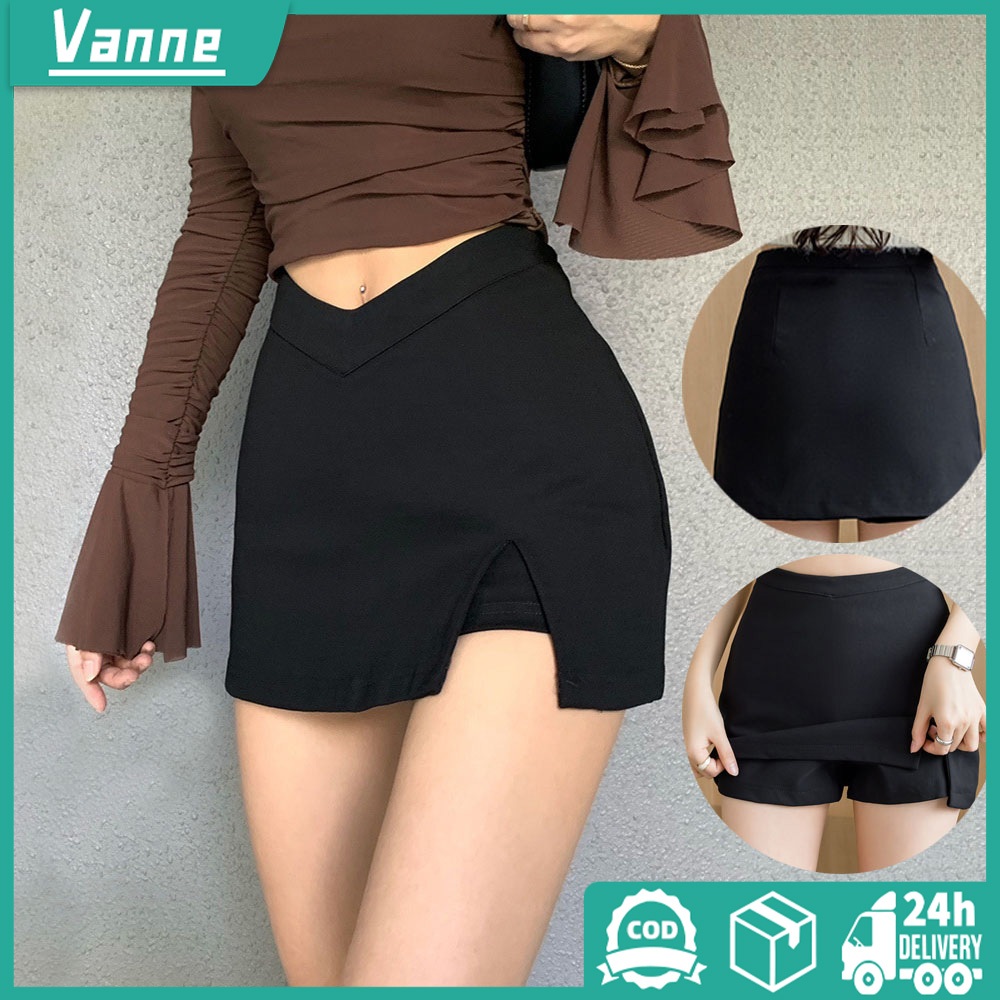 【READY STOCK】High Waist Skirt Skort With Split Slim Fit Palda Mini ...