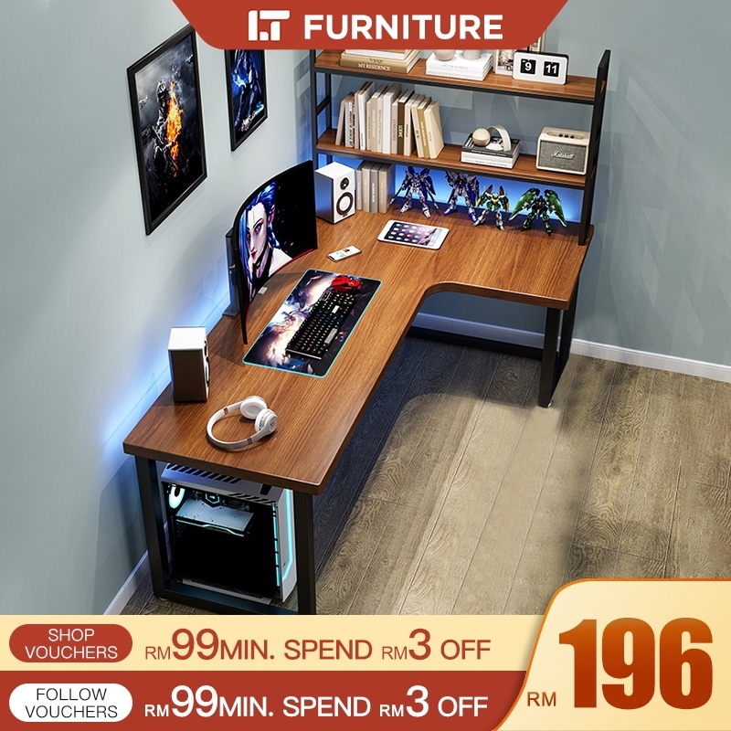 L Shape Table Home Office Table Meja Komputer Carbon Fiber 180CM ...