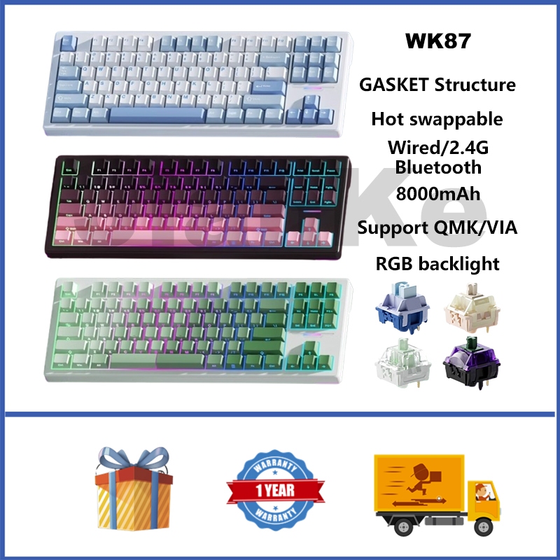 WEIKAV WK87 Wireless Mechanical Keyboard 75% Hot swappable RGB GASKET ...
