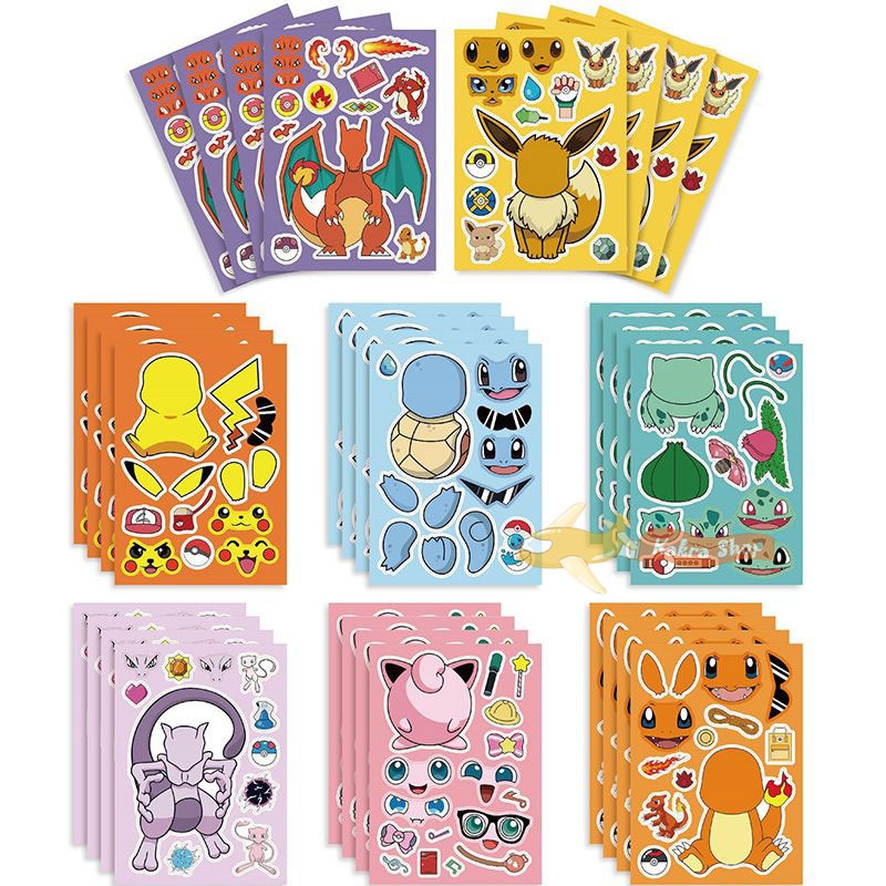 8pcs Large Size Pokemon Puzzle Sticker Charizard Pikachu Mewtwo DIY ...