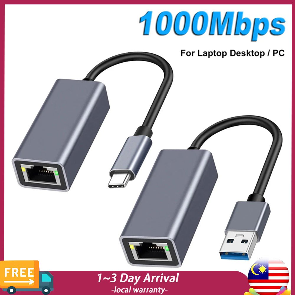 (Malaysia Stock) Kebidumei 1000MbpsEthernet Adapter USB 3.0 Type C to RJ45 Network Card For ...