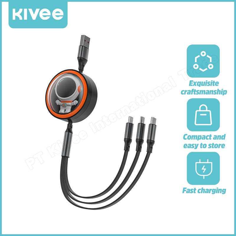 KIVEE 3 in 1 Cable Spaceman Model Retractable Fast Charging Universal ...