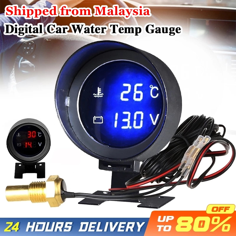 🚚2 in 1 LED Digital Water Temp Voltage Meter Water Tempertrue Gauge ...