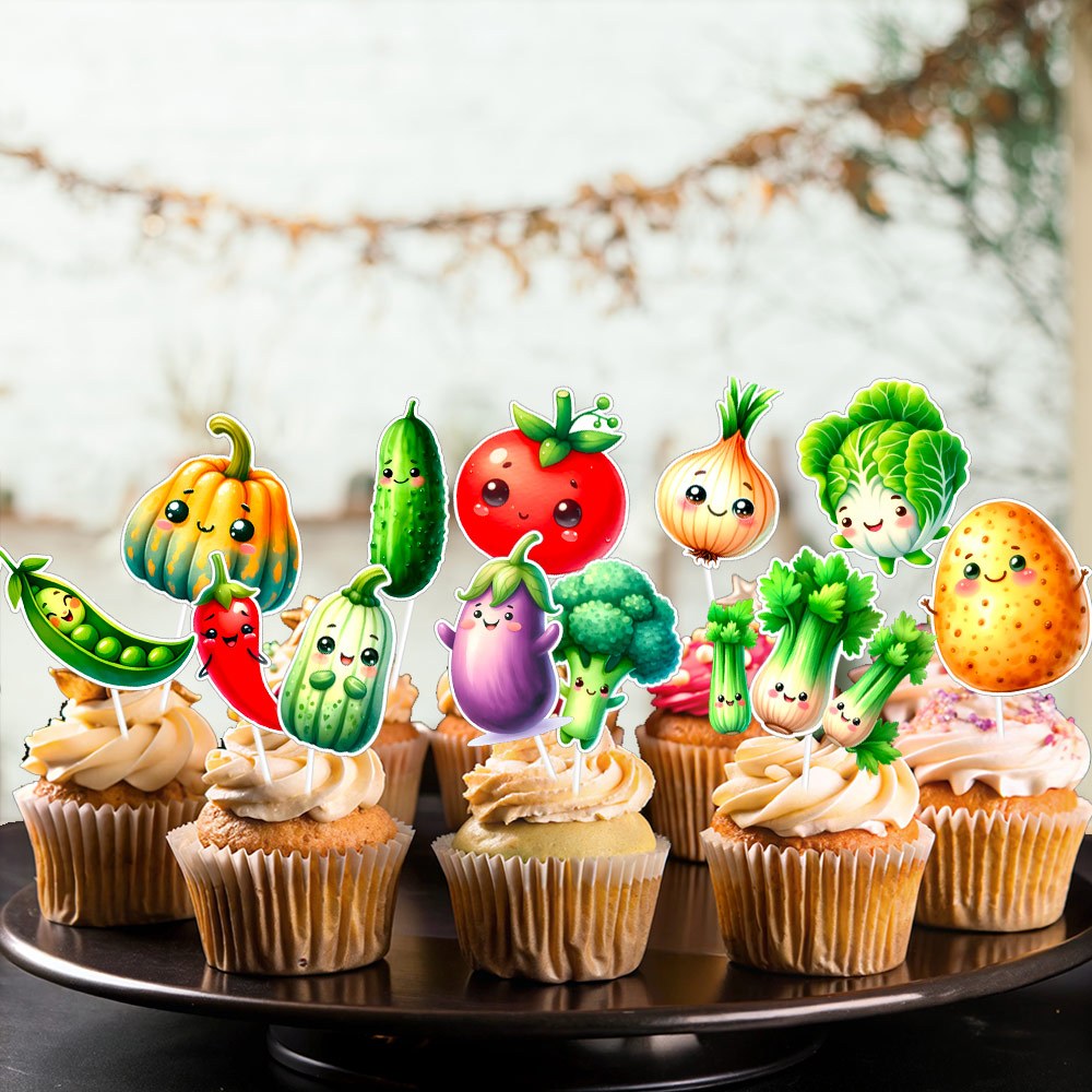24Pcs, Vegetable Cake Topper, Vegetable Birthday Cupcake Topper ...