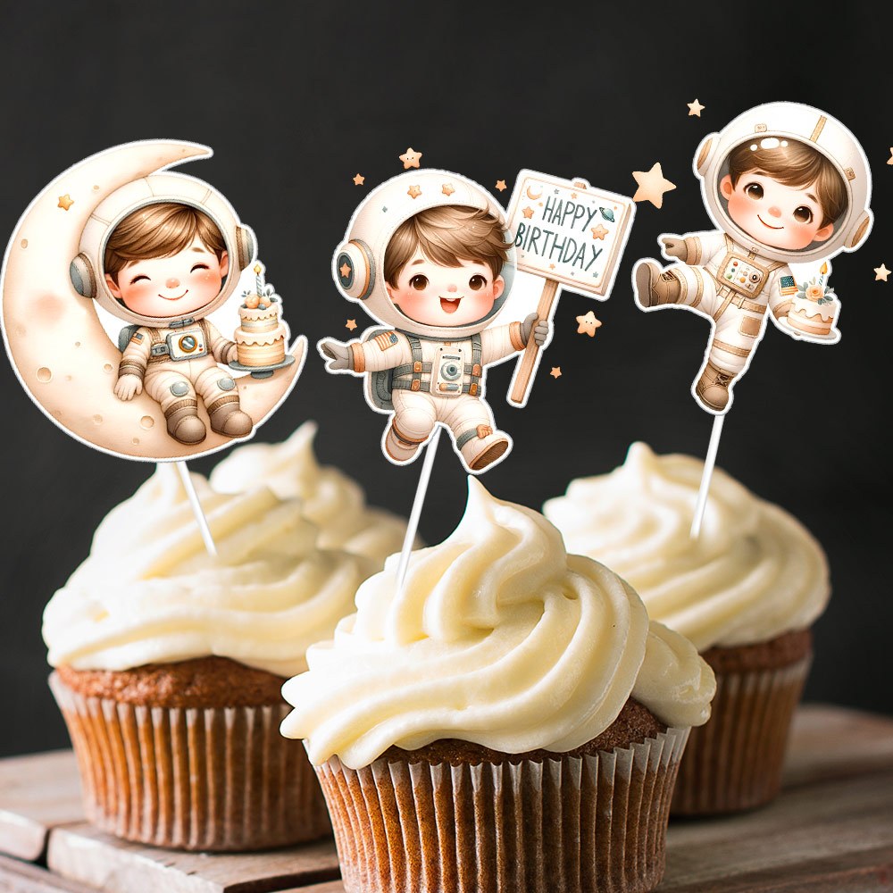 24Pcs, Space Astronaut Cake Topper, Astronaut Birthday Cupcake Topper ...