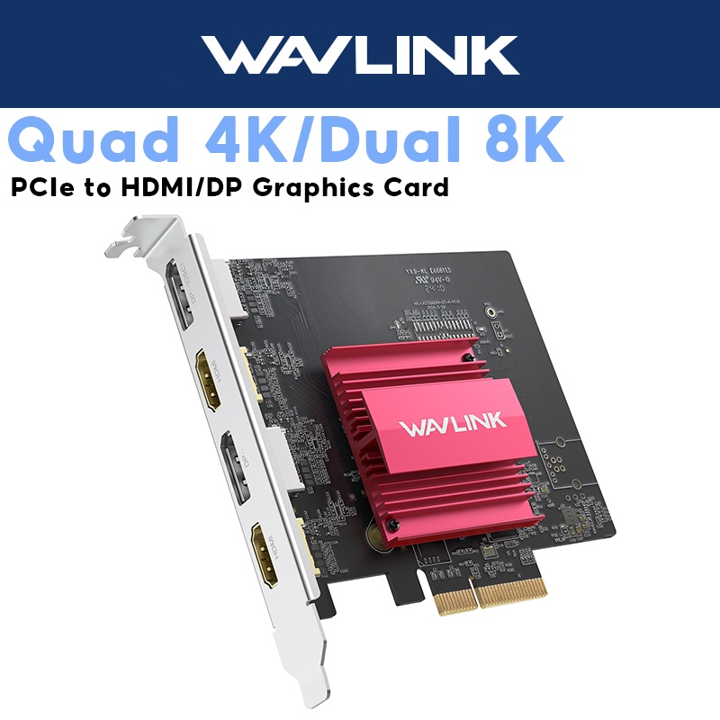 WAVLINK PCIe 3.0 to 8K/4K Graphics Card DisplayLink DL7400 2HDMI+2DP ...