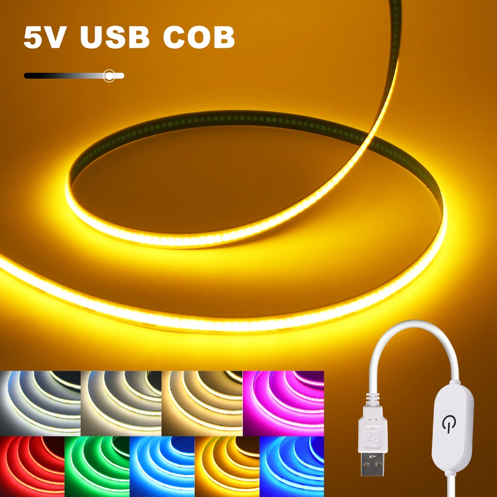 LED COB Light Strip Touch Dimmer Flexible Diode Tape 5V USB Linear Indoor Lighting Lamp Room DIY ...