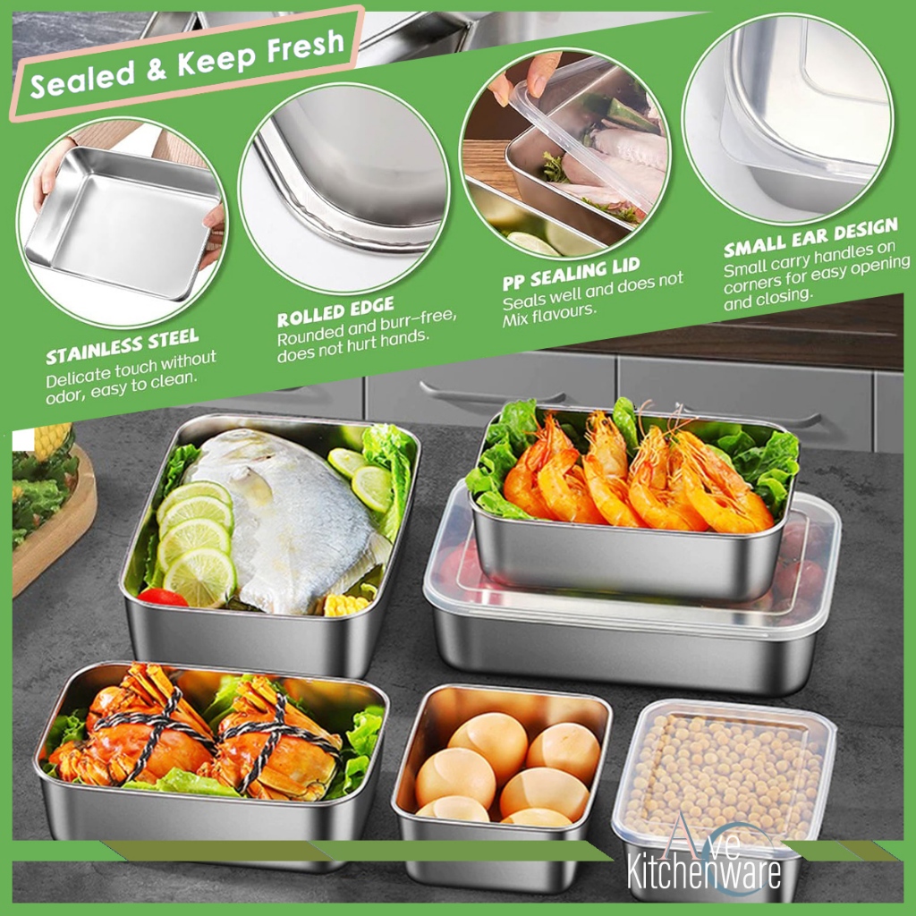 304 Stainless Steel Crisper Box with Lid Food Container Crisper Fresh ...