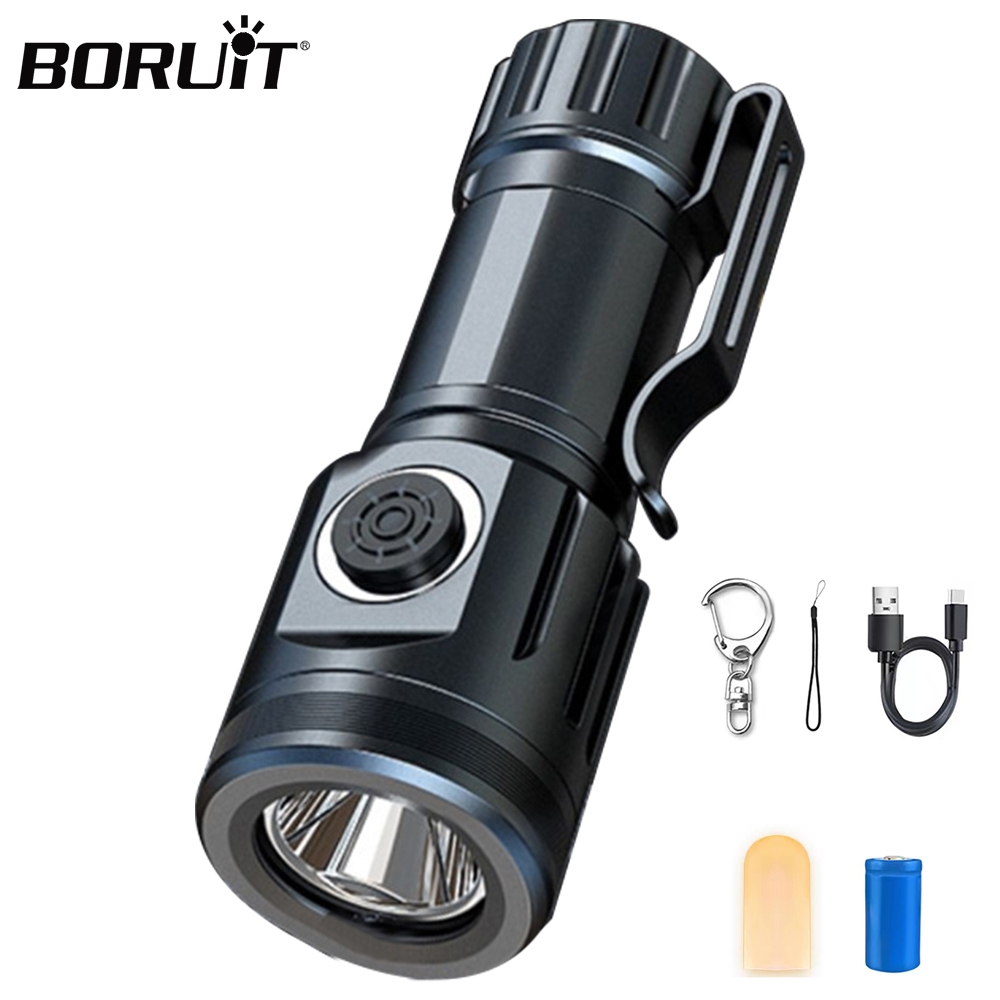 BORUiT EDC Keychain LED Flashlight Type-C Rechargeable Torch With ...
